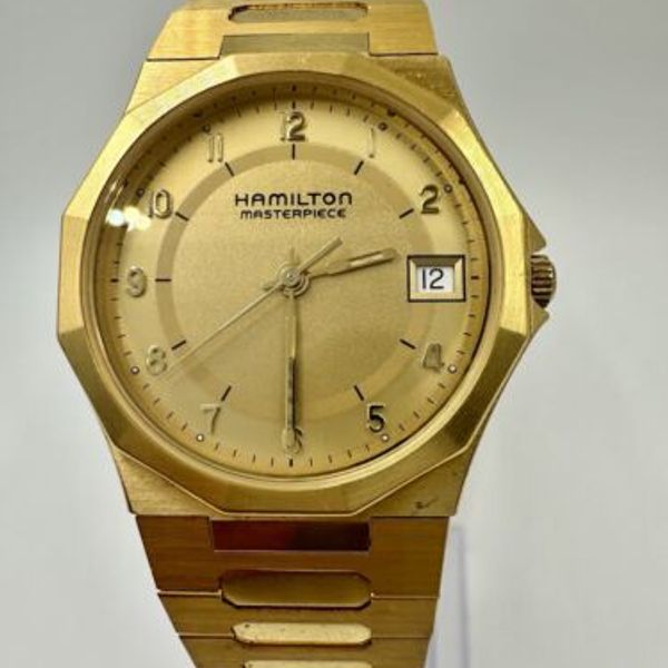 Hamilton Masterpiece 8928 Menâ s Quartz Watch Gold Tone 1994 Near MINT ...