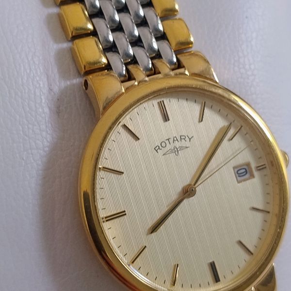 Rotary Mens Cheltenham Wristwatch Gold Plated And Silver Pinstripe Gold ...