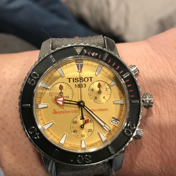 Tissot sea star 660 Chrono yellow face rare! $400 | WatchCharts