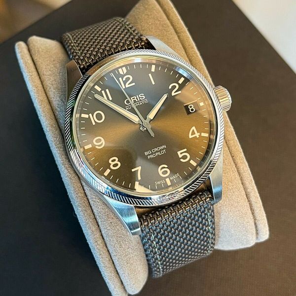 Oris Big Crown ProPilot 41mm Grey Dial Textile Strap Deployant Buckle ...