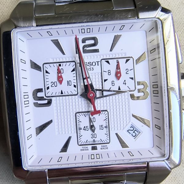 NICE TISSOT QUARTZ QUADRATO DEPLOYANT METAL WHITE DIAL CHRONOGRAPH ...