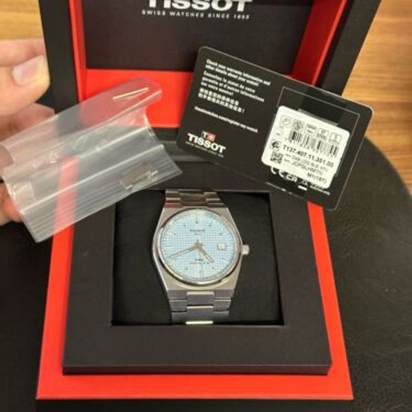 TISSOT PRX Powermatic 80 40MM Ice Blue Dial Watch Original Box Papers ...