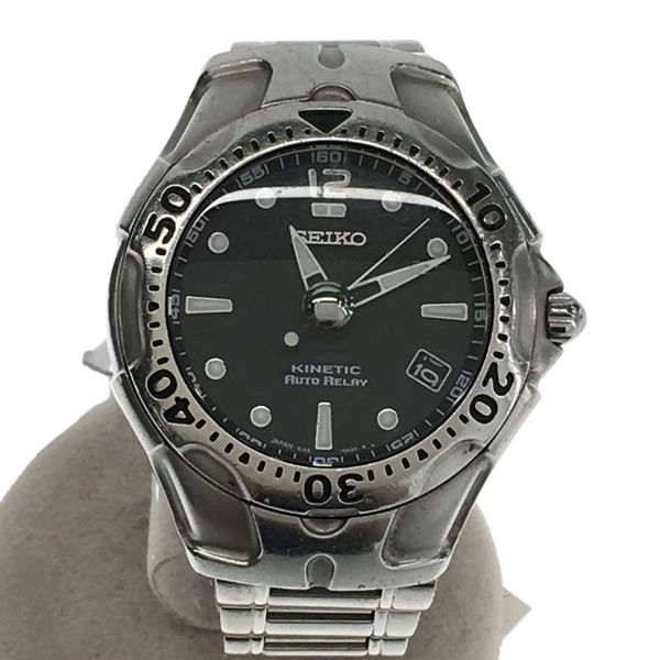 [Used] SEIKO KINETIC / Auto relay / Self-winding watch / Analog / Stainless steel / BLK / SLV ...