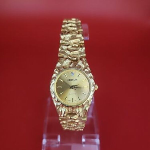 Vintage EDISON End 01 012 Ladies Gold Nugget Diamond Quartz Watch ...