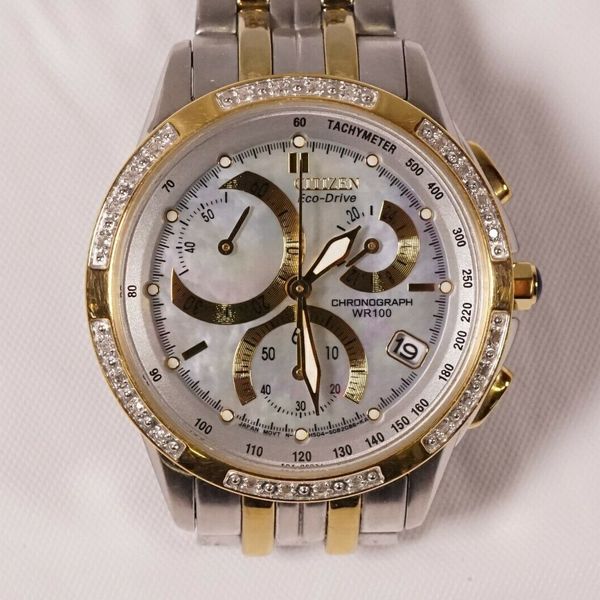 CITIZEN ECO-DRIVE CHRONOGRAPH WR-100 LADIES WATCH WITH DIAMONDS BEZEL ...