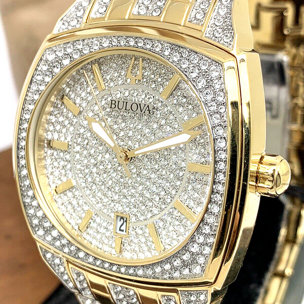Bulova Men's Watch 98B323 Quartz Gold Crystals Accent Gold Stainless ...