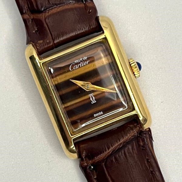 Vintage Must De Cartier Tigers Eye Dial Electroplated 18K Gold Unisex ...