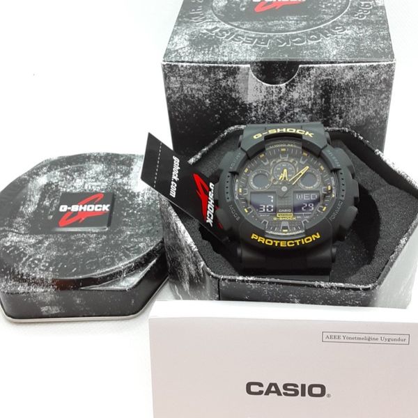 New Casio G-Shock GA100CY-1A Analog-Digital Rugged Black Yellow Limited ...