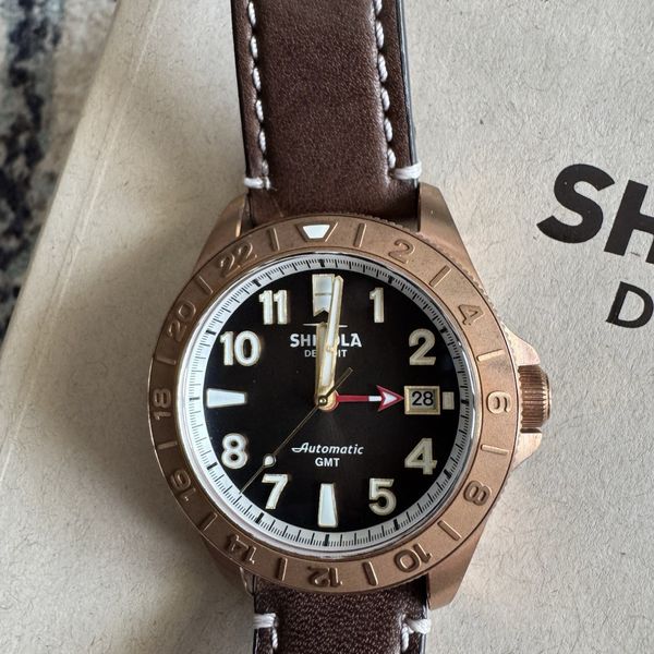 Shinola Bronze Monster GMT 40mm Automatic w/ Extra Leather Strap Box ...