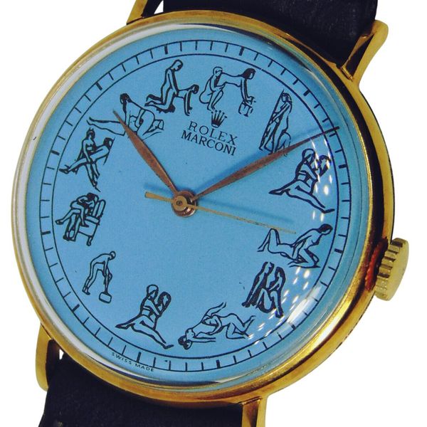 vtg ROLEX Marconi Kamasutra Tiffany Blue dial 18k gold plated 37mm wind ...