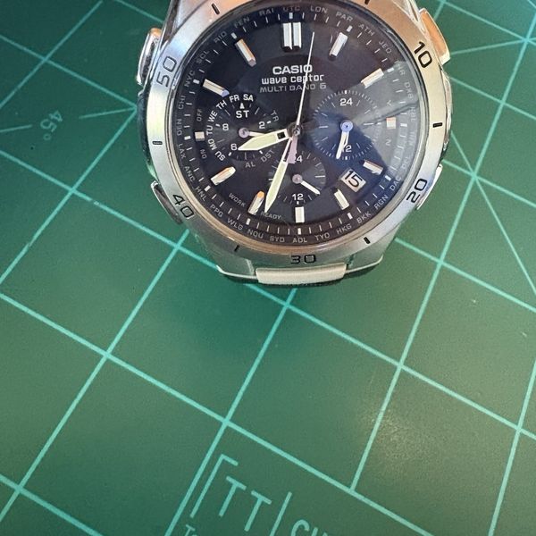 Casio Wave Ceptor Stainless Steel Case Black Resin Band Blue Dial Men's ...