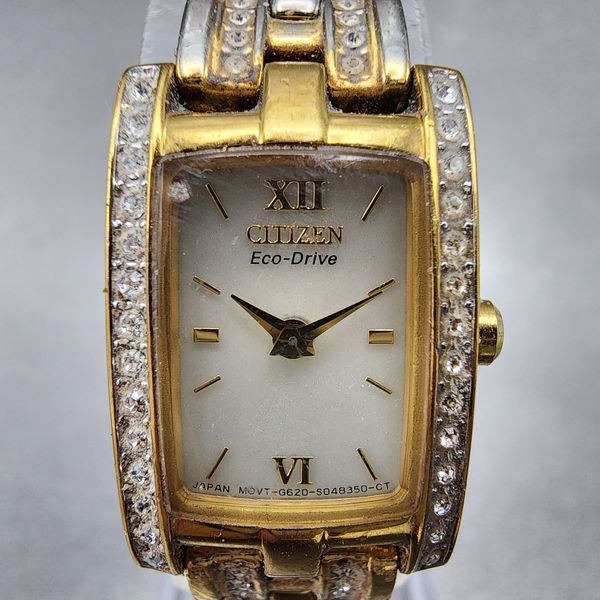 Citizen Eco-Drive Tank Watch Women 15mm White Dial Gold Tone Rectangle ...