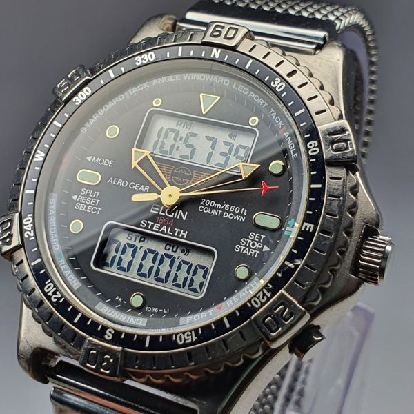 [WTS] Elgin USA Stealth '90s Titanium FK-1036-LI Ana-Digi Pilot Miyota ...