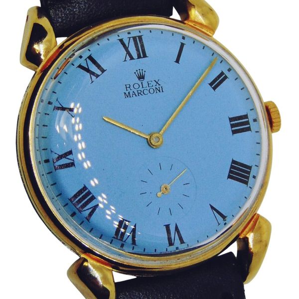 Vintage ROLEX Marconi Tiffany Blue dial Spider lugs 18k gold plated ...