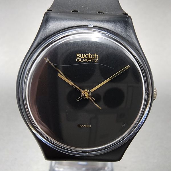 VTG Swatch Black Magic Watch Men 34mm Black Dial Black Tone Round GB101 ...