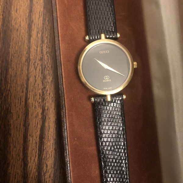 Mens Gucci 1980s Gold Black Watch 100% Genuine Vintage With Case.pls ...