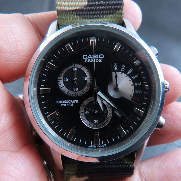 BEM-501 Casio Beside Daydate Chronograph Quartz Men Watch | WatchCharts ...