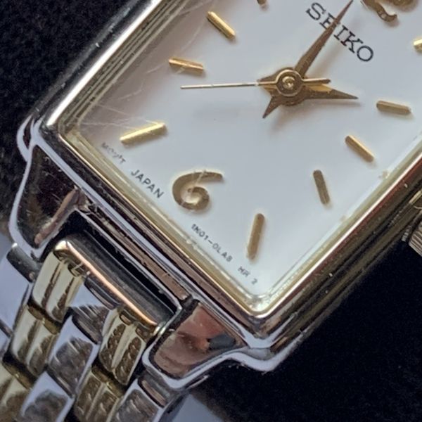 Seiko Womens Dainty Rectangle Tank Watch Duo Tone White Dial Gold ...