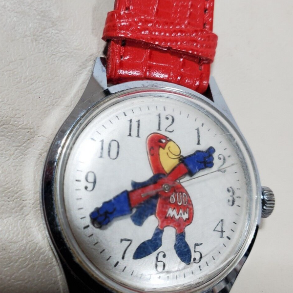 VINTAGE BUDWEISER BUD MAN BUDMAN WATCH HELBROS WORKING WIND UP ...
