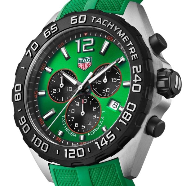 Tag Heuer Watch Formula 1 Green Rubber Strap Chronograph CAZ101AP ...