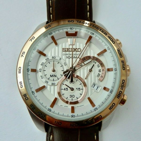 Men's Seiko Chronograph Tachymeter Watch 8T63-00G0 Rose Gold ...