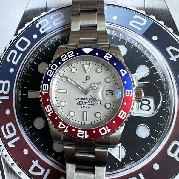 seiko nh35 JP custom watch 40mm automatic watch Pepsi Opaline Silver ...