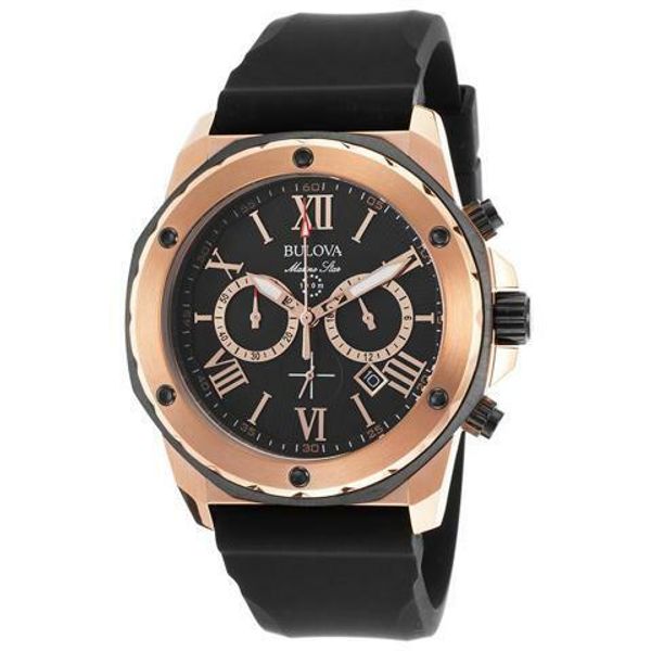 Bulova 98B104 Men's Marine Star Black Rubber Band Gold Buckle ...