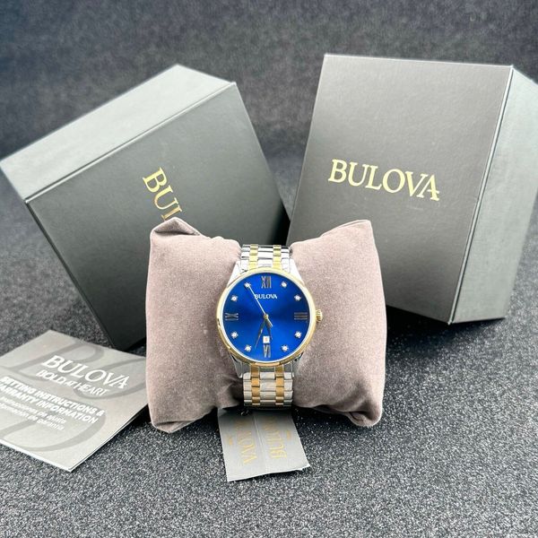 Bulova Classic Diamond Blue Dial Gold-tone Stainless Men's Watch 98D130 ...