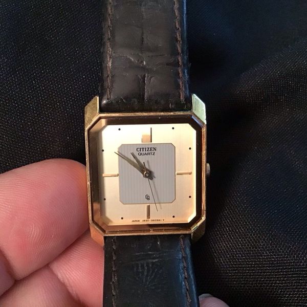 Vtg Citizen Mid Size Tank Watch Gold & Gray Dial New Battery Works 3630 ...