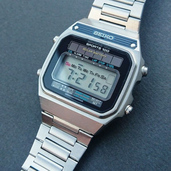 Stunning Rare Seiko A156-5040 Sports 100 Solar Powered LCD watch 1979 ...