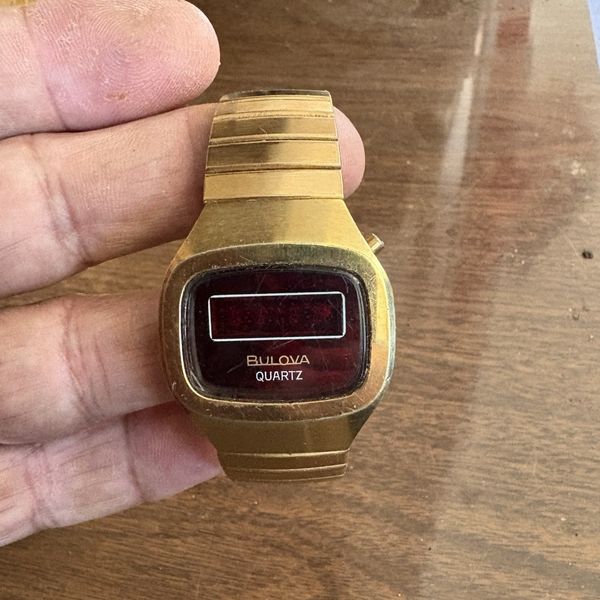 Vintage Rare 1970â s Bulova N7 Red LED Digital Gold Tone Watch Working ...
