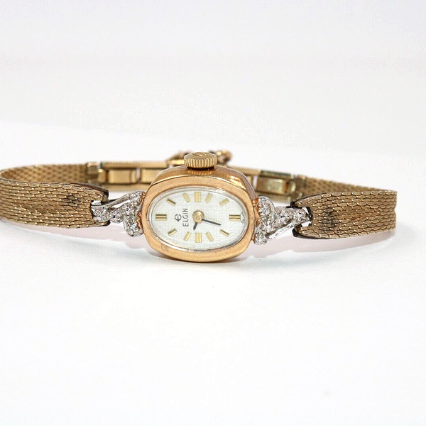 Elgin Women's Wind Up Wrist Watch Swiss 10k r.g.p. Diamond Accented ...