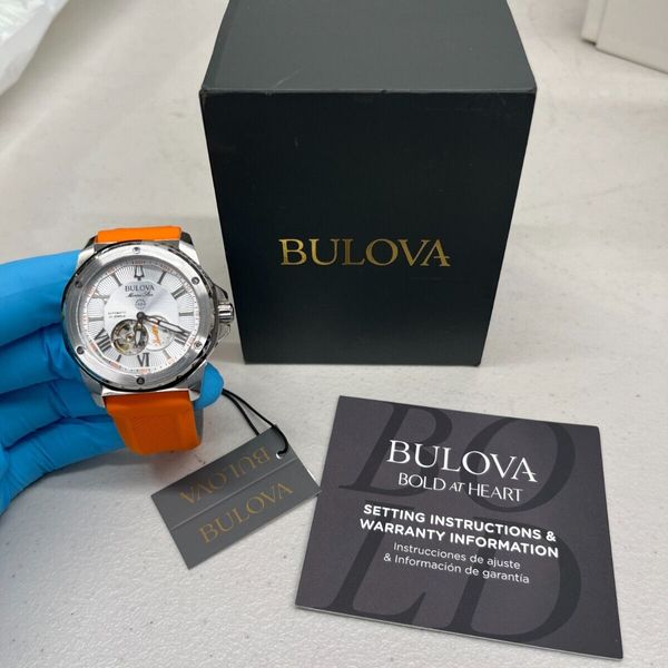 Bulova Marine Star A Automatic White Dial Orange Rubber Strap Men's ...