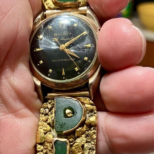Bulova Vintage 23 Series "E" w/ Alaskan Gold Nugget/RAW Jade Wristwatch ...