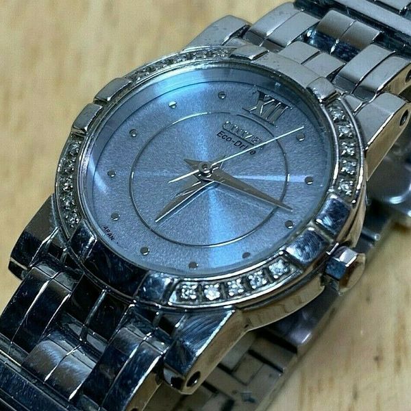 Citizen Eco-Drive Lady E031 Silver 20 Real Diamonds Solar Quartz Watch ...