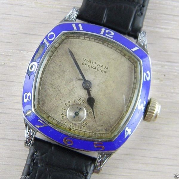 FS: Circa 1924 Waltham Chevalier Blue Enamel Art Deco Design NEW STRAP ...