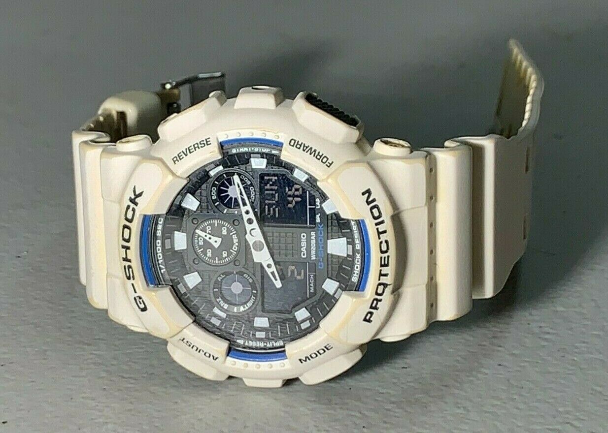 MENS CASIO GA 100B WHITE BLUE NEGATIVE LCD G SHOCK WATCH 5081 MODULE | WatchCharts Marketplace