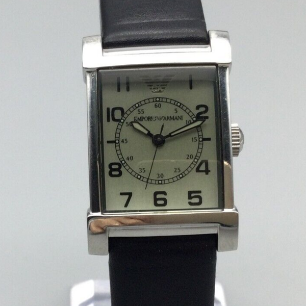 Emporio Armani Watch Women 22mm Silver Tone Tank AR-0212 Leather New ...