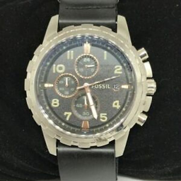 Fossil FS4828 Dean Chronograph Men's Black Leather Analog Dial Quartz ...