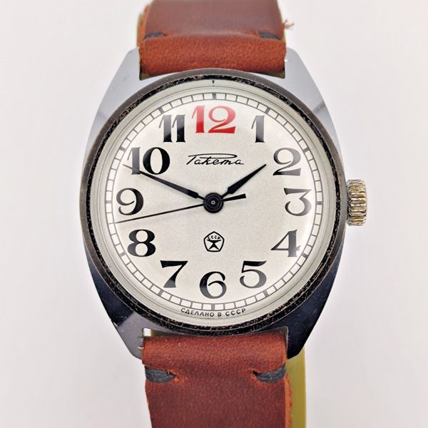 Raketa Red 12 Men Watch 2609 HA Mechanical Soviet Leather Gray Dial ...