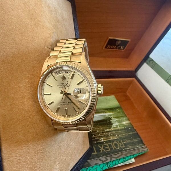 Rolex DayDate 18038 36mm 18ct Yellow Gold case and Champagne Dial Day ...