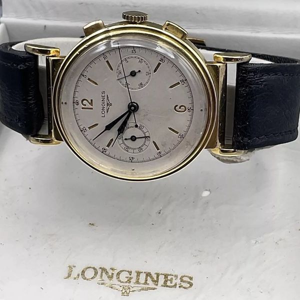 VERY RARE LONGINES 13ZN 18K GOLD HINGED LUGS FLYBACK MECHANICAL WATCH A ...