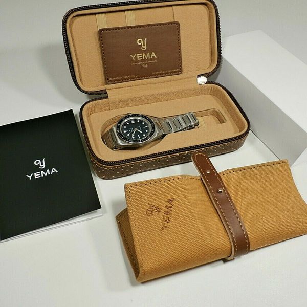 Mens Yema Superman Heritage Quartz Blue Dial Diver Watch in Leather Box ...