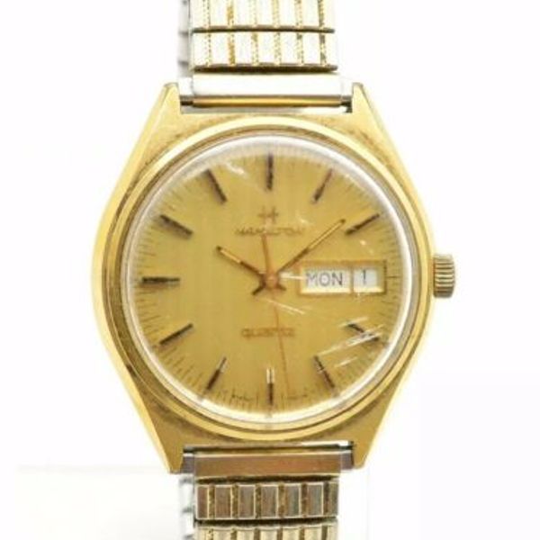 Vintage Hamilton Quartz Watch 14K Gold Plated Bezel Model 709004-4 ...