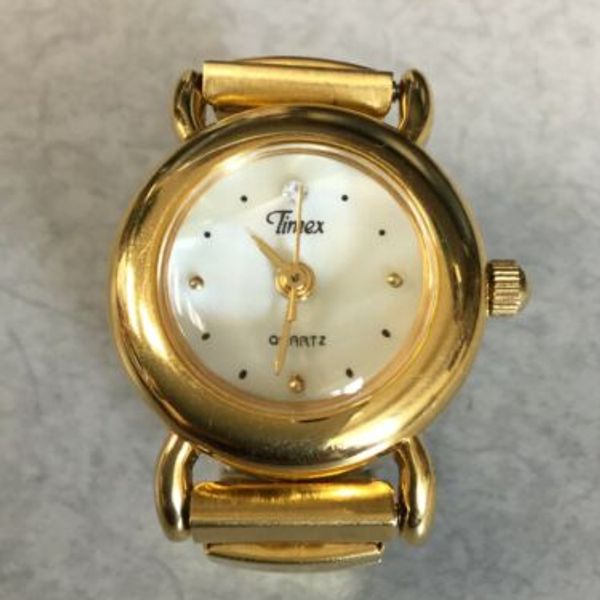 Timex Diamond Quartz Watch Ring Finger Gold Tone Stretch Band Stainless ...