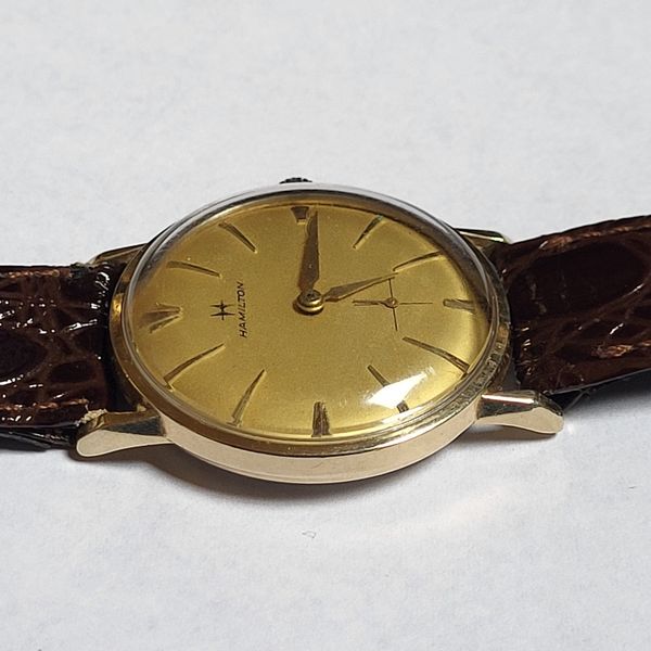 Vintage Hamilton Men's Swiss Watch Gold Dial 10K Gold Fill Case Cal 673 ...