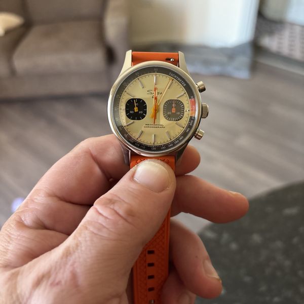 Sugess 1963 Pilot Watch Mens Chrono Orange Mechanical Original Seagull ...
