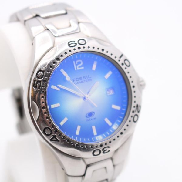Fossil Blue AM-3520 Menâ s Watch â Sunburst Blue Dial Date â 100M â ...