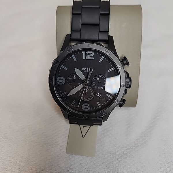 Fossil JR1401 Men Nate Black Dial Black S/S Strap Quartz Chronograph ...