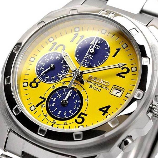 SEIKO SND409 Chronograph Yellow × Navy Stainless Steel Quartz Watch Men ...
